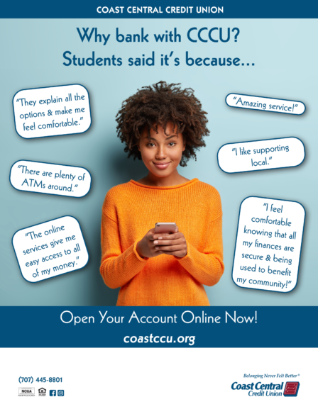 female college student on campus - Coast Central Credit Union